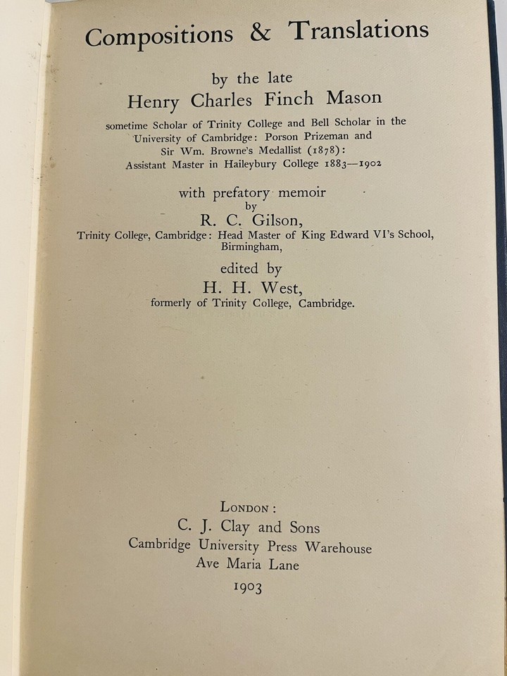 Henry Charles Finch Mason Compositions & Translations Cambridge ...