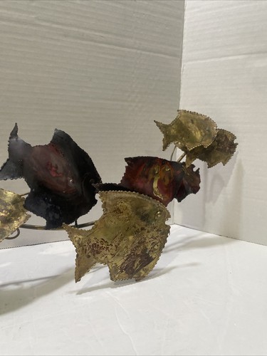Vintage MCM Brutalist Art Jere Style School of Fish Hanging Metal Wall ...
