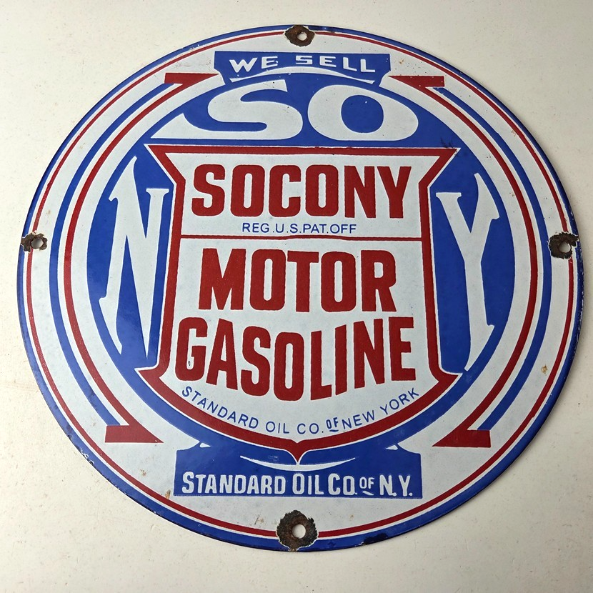 Vintage Socony Gasoline Sign - Motor Oil Porcelain Gas Pump Station ...