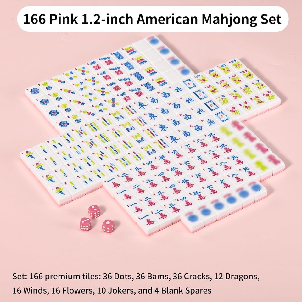 American Mahjong | 166 Premium 1.2-Inch Pink Tiles | Complete Mahjong ...