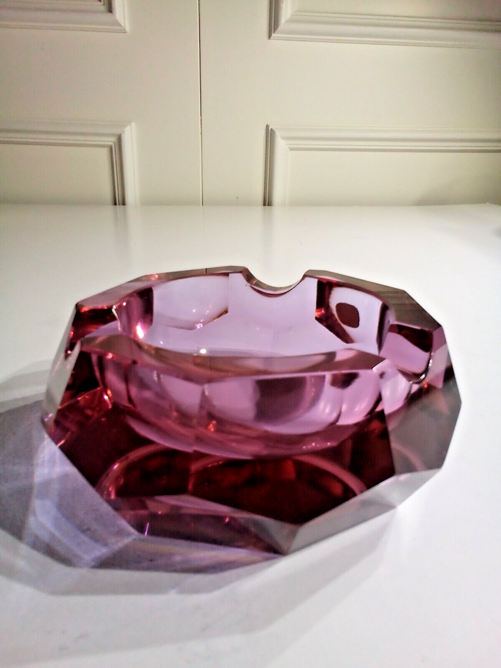Vintage Moser Alexandrite Glass Ashtray Pink & Purple Diamond Octagon ...