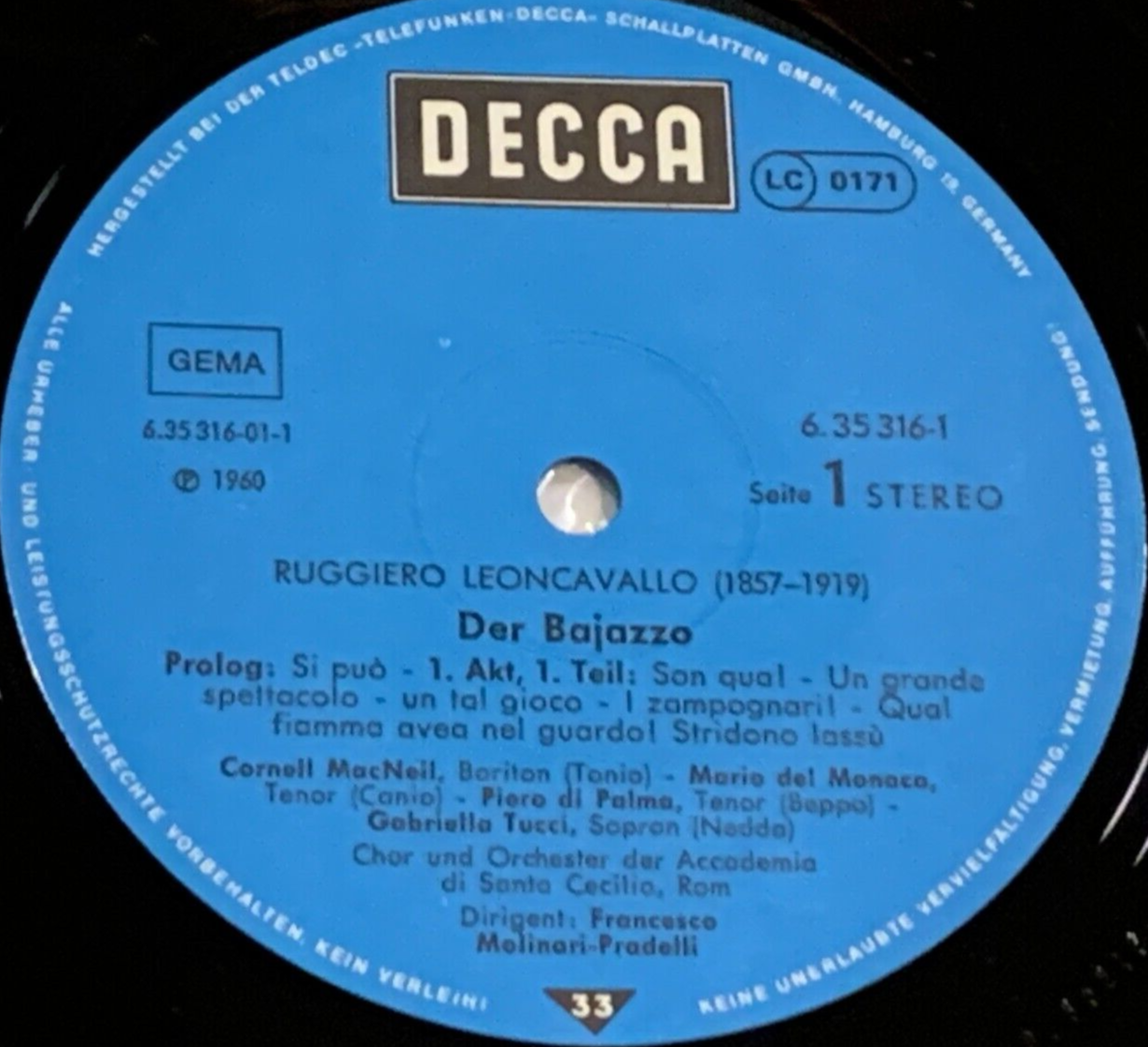 Leoncavallo I Pagliacci MARIO DEL MONACO MOLINARI PRADELLI Decca 2LP ...