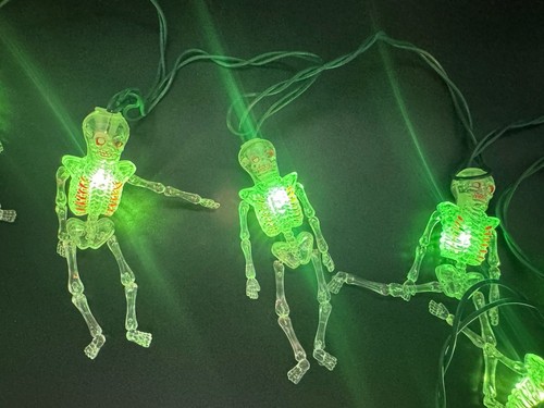 Vintage Halloween Skeleton String Lights 10 Green Flickering Indoor | eBay