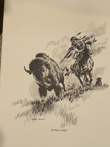 Lot of 50 Vintage 14" X 11" Art Prints "Buffalo Hunt” By Albert Micale ...