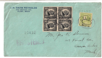 1926 Flint Michigan 2c Harding Block Registered Cover to Ann Arbor | eBay