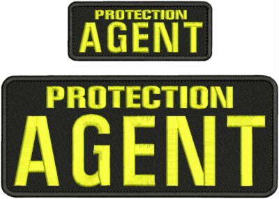 PROTECTION AGENT embroidery patches 4x10 and 2x5 hook ON BACK YELLOW ...