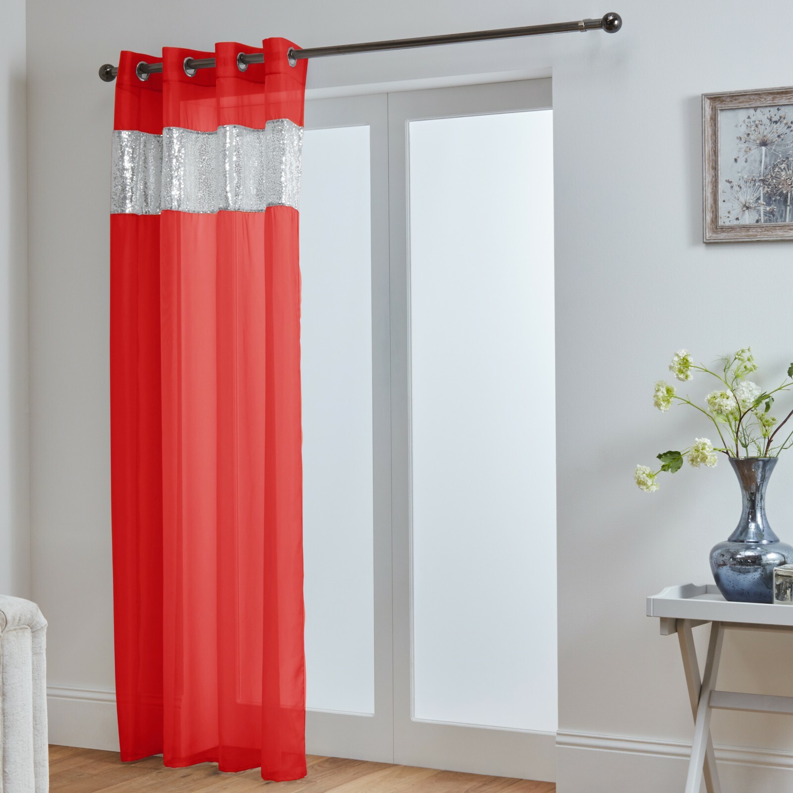 Sparkle Voile Eyelet Curtain Panel With Luxurious Sequin Border | eBay