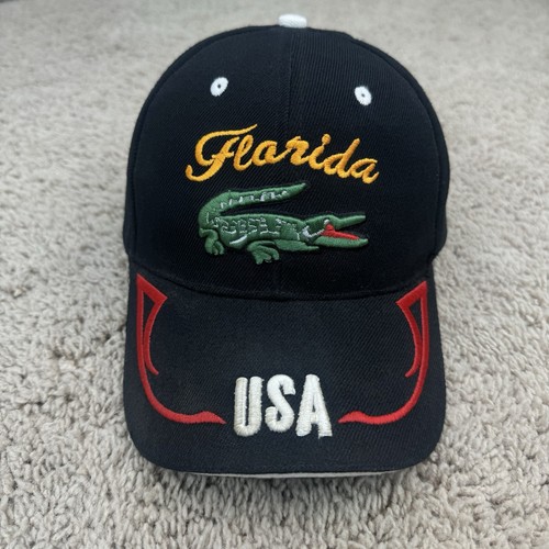Florida USA Hat Black Tourist Gold Script Over Alligator Adjustable ...