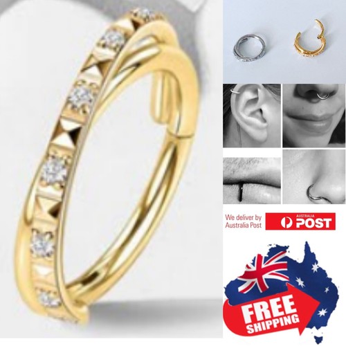 316L Jagged Double Cross Stack 16g Nose Ear Hinged Ring Clicker Helix Piercing | eBay Australia