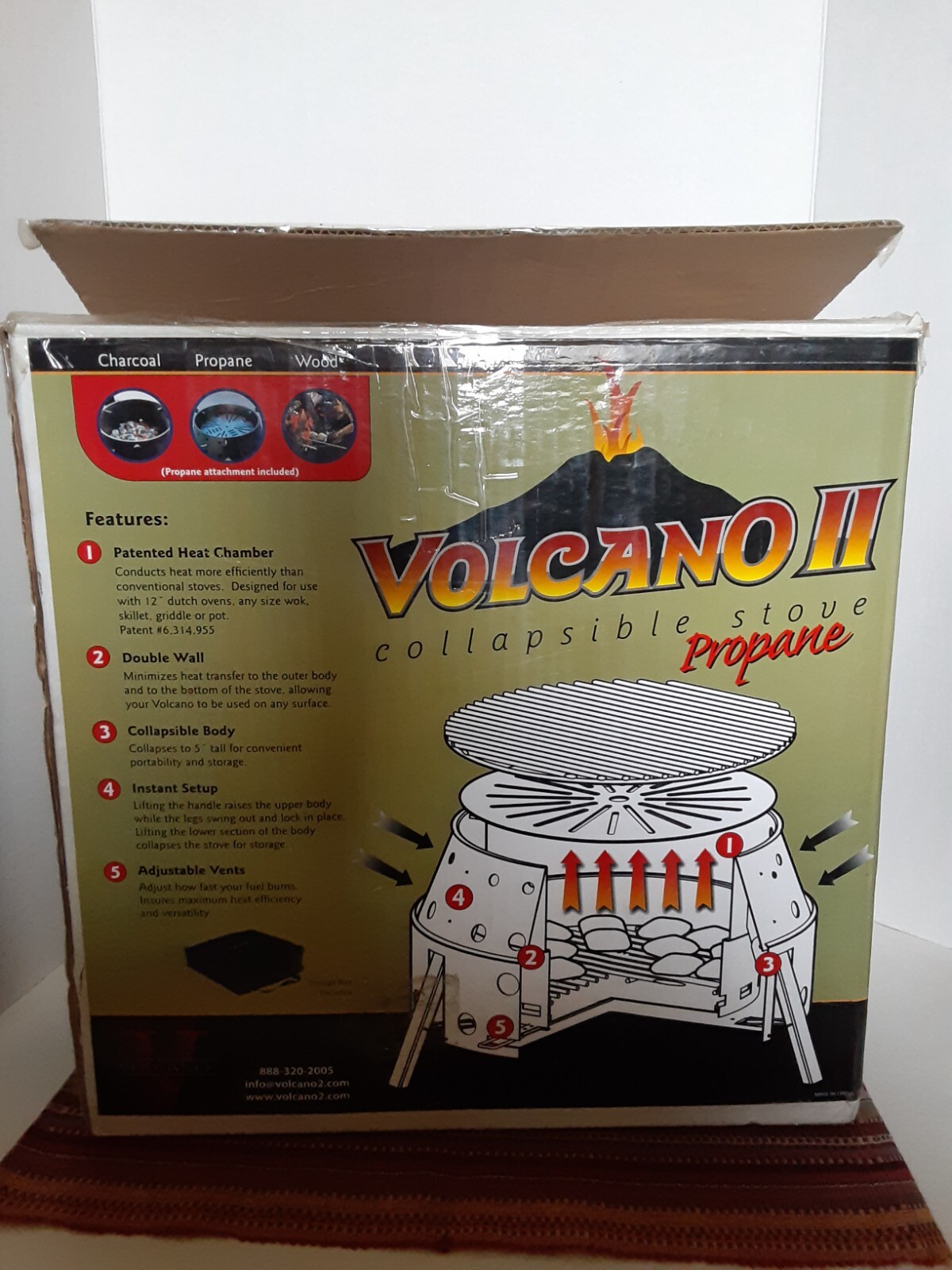 Volcano 2 II Portable Propane Wood Charcoal Collapsible Grill Stove ...