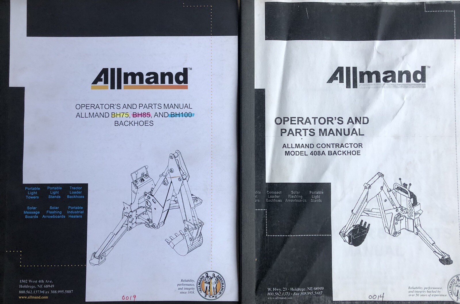 ALLMAN BACKHOE - Operator and Parts Manuals for BH75 - BH85 - BH100 ...