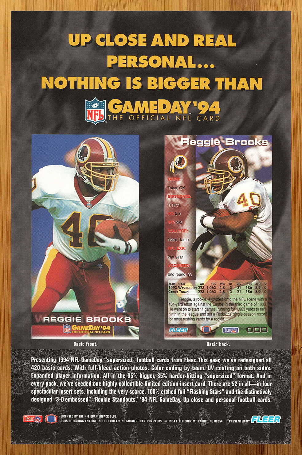 1994 Fleer Gameday 94 NFL Trading Cards Print Ad/Poster Football Reggie ...