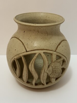 Studio Pottery Hand Thrown Nautical Fish Two-Piece Luminary Vase | eBay