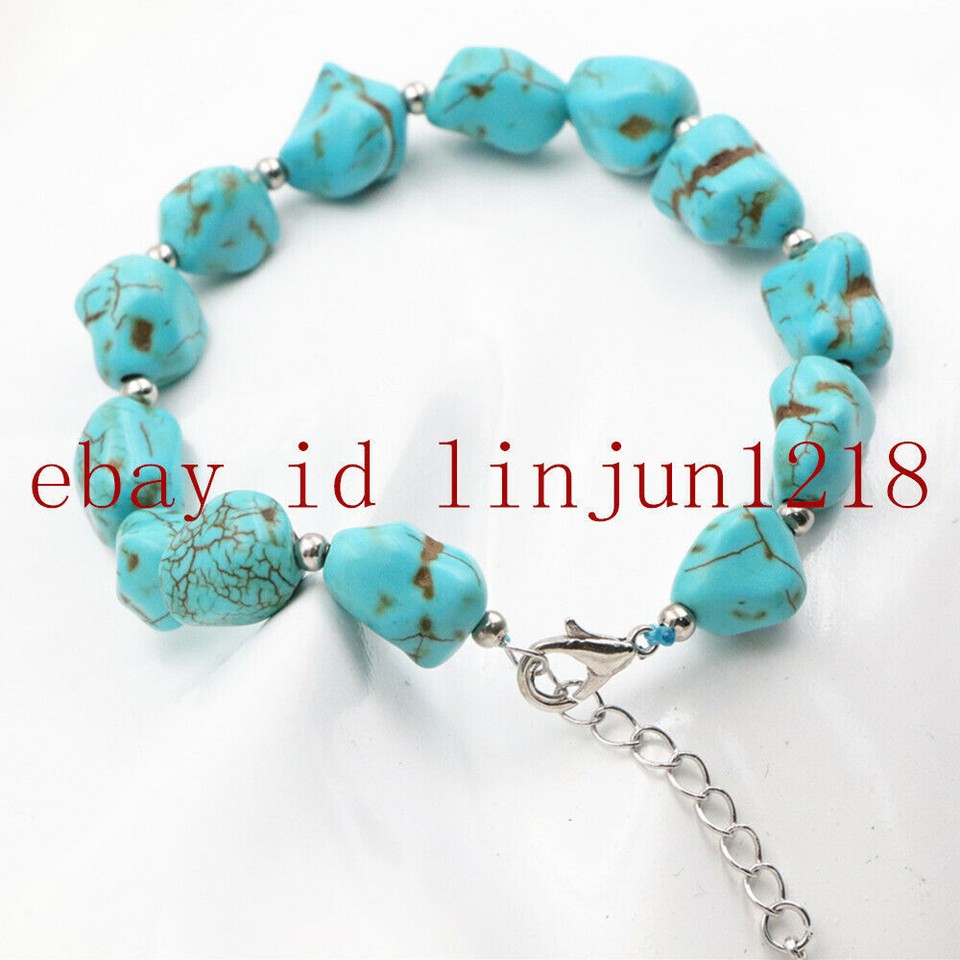 Natural 10x14mm Blue Turkey Irregular Turquoise Bracelet 7.5'' | eBay