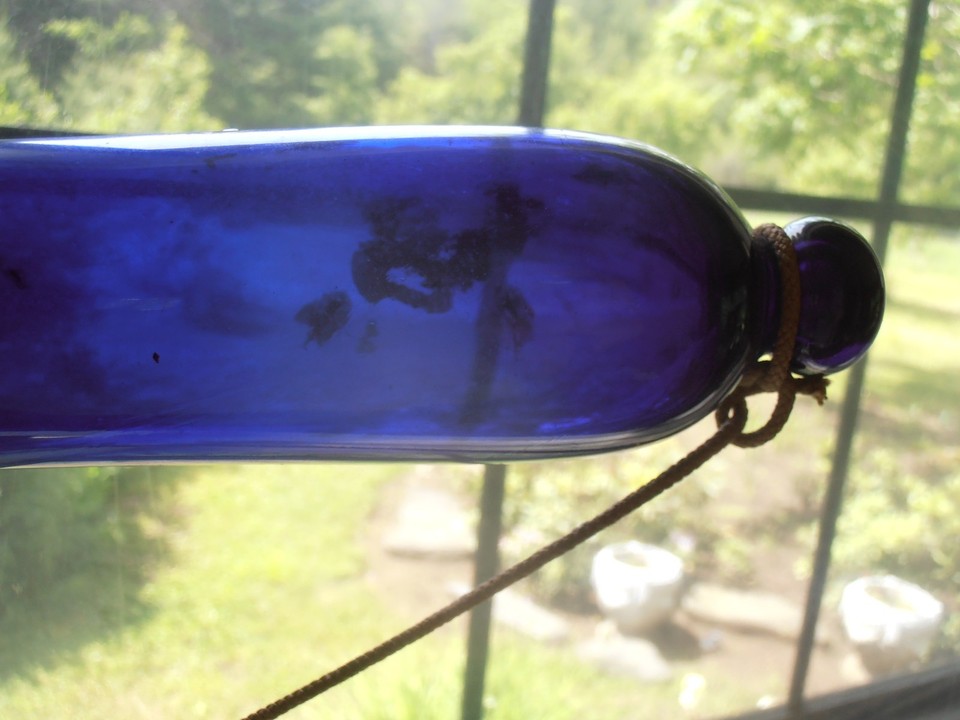 Antique Blue Bristol Glass sailors love token rolling pin pontil scar ...