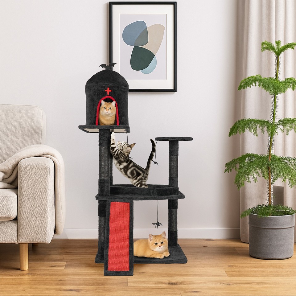 Gothic 53" Large Cats Tower with Spacious Cat Condo Halloween House for ...