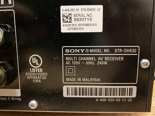 Sony STR-DH830 7.1 Channel Home Theater Receiver - No Remote ...