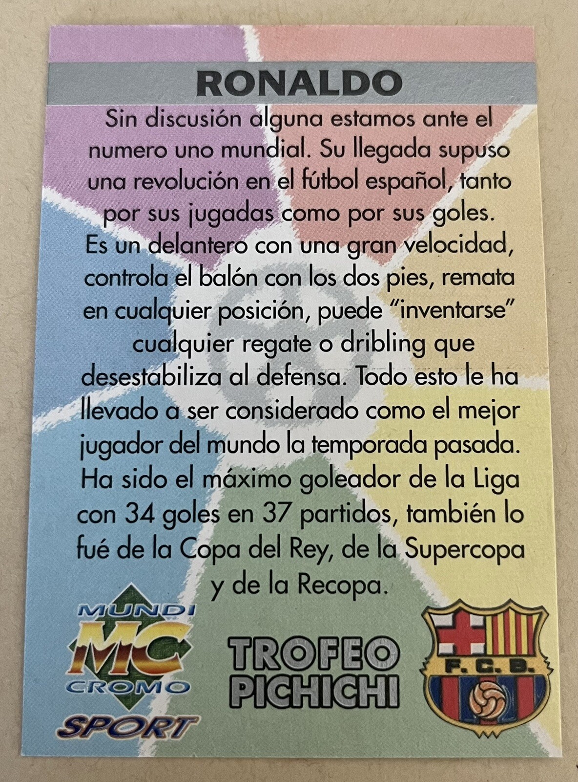 ⚽️🇧🇷Ronaldo Nazario Rookie 1996 Mundicromo Trofeo Pichini First Card ...