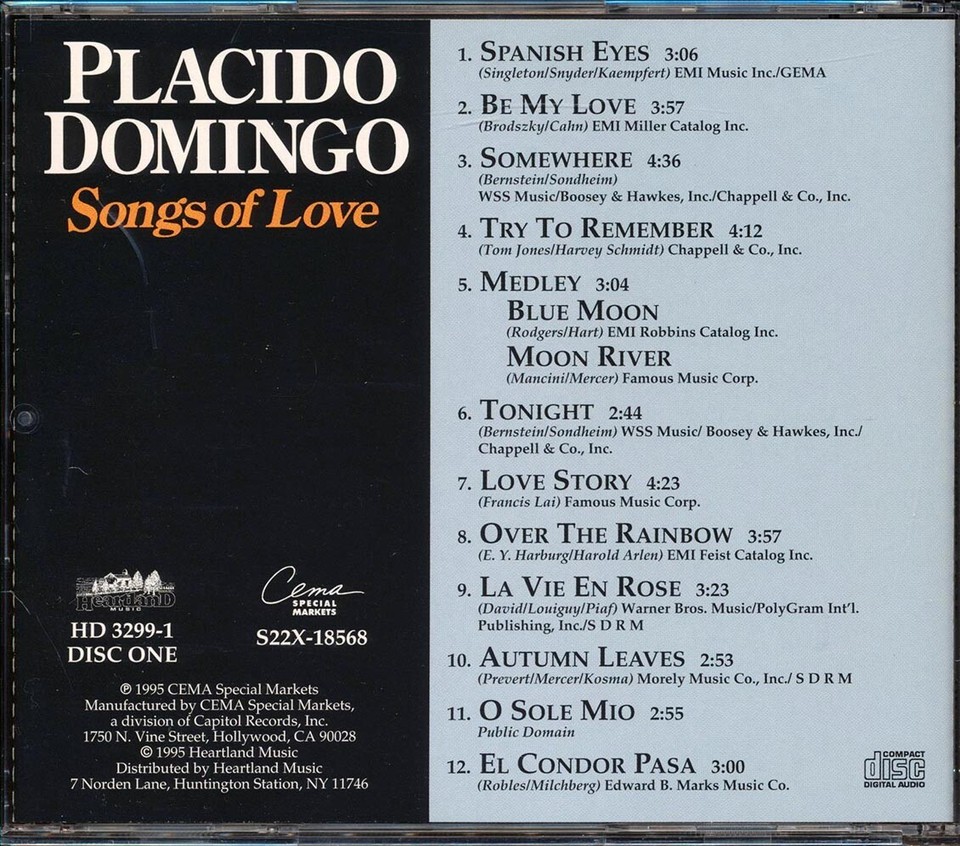 CD Placido Domingo - Songs Of Love | eBay