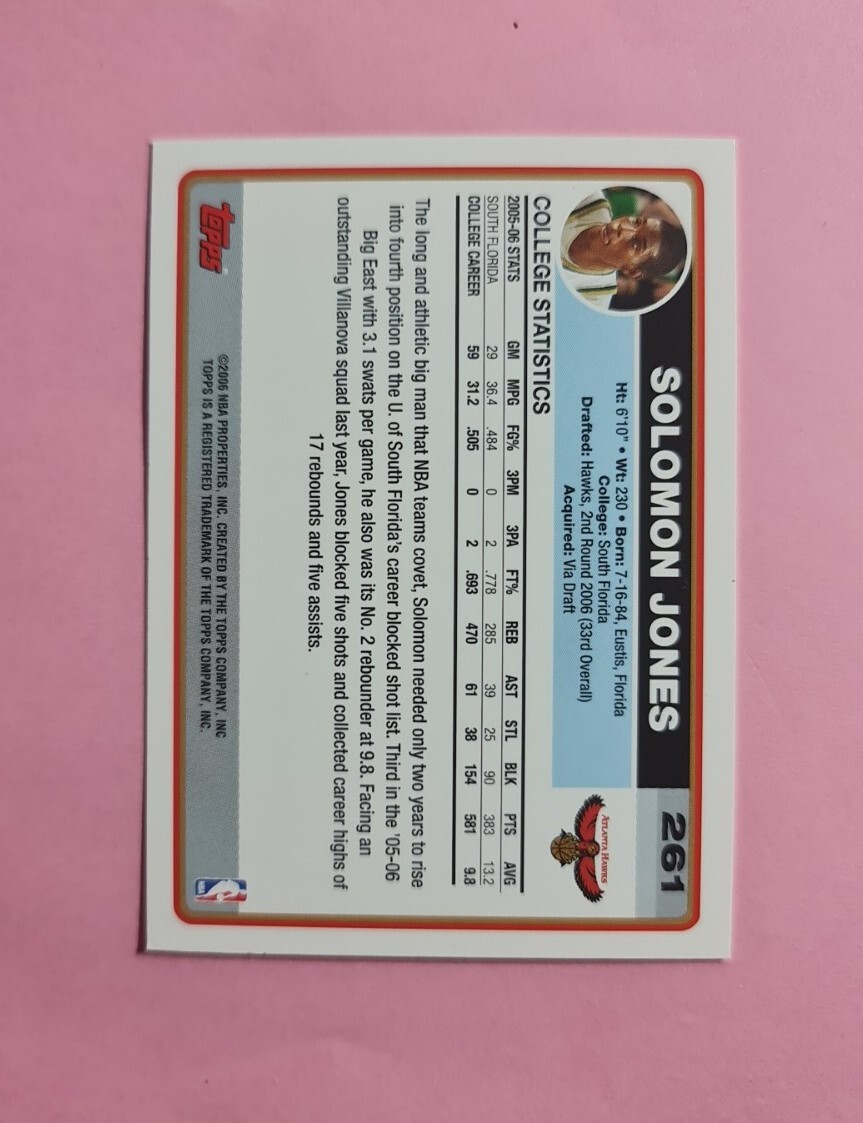 2006-07 Topps Solomon Jones Rookie Atlanta Hawks #261 | eBay