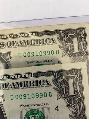 (2) $1 DUPLICATE SN's "00910990", TRINARY, NEAR BINARY, FLIPPER, COOL ...