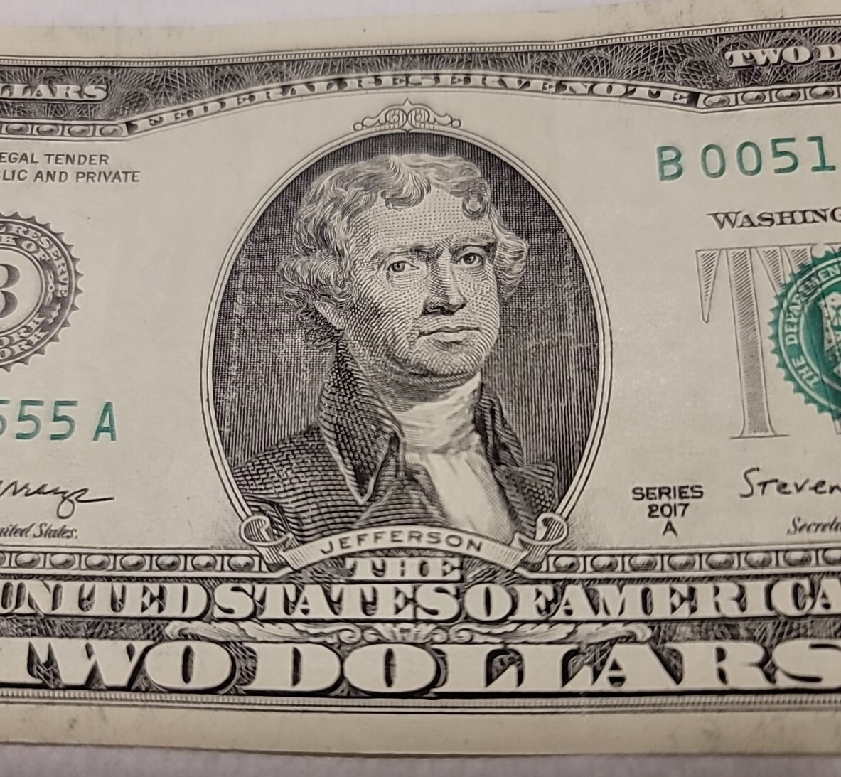 Lucky trinomial Two Dollar Bill Uncirculate $2 Bank Notes 2017A ...