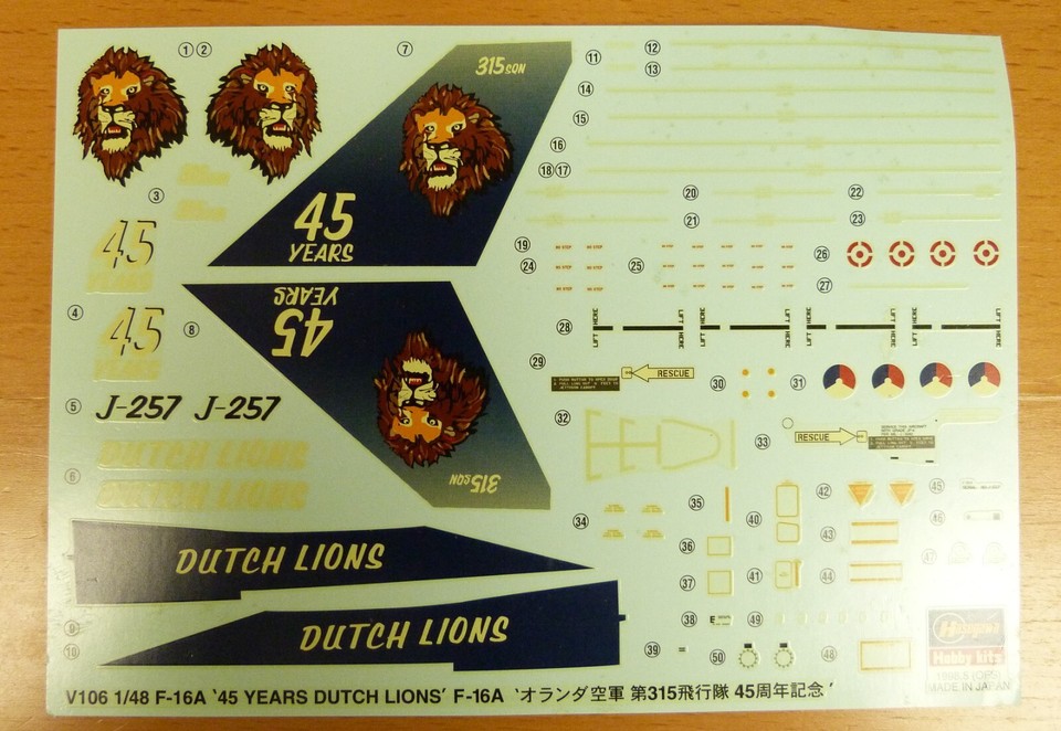 1/48 Hasegawa F-16A - Dutch Lions - Open Box - Sealed Parts - Decals ...