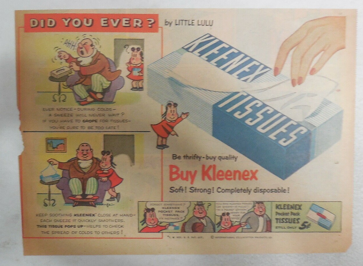 Kleenex Tissue Ad: Little Lulu by Marge' Cold ! from 1940's 7.5 x 10 ...