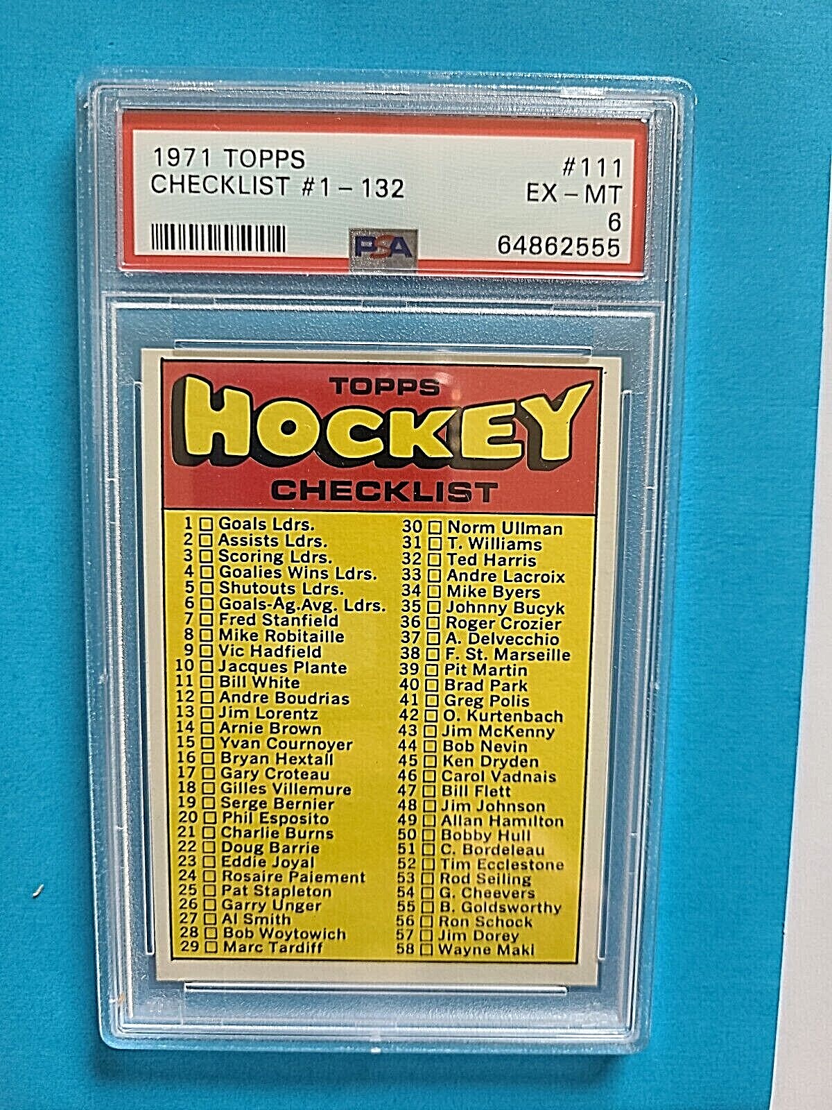 1971-72 Topps Checklist #1-132 #111 PSA 6 Excellent - Mint looks better ...