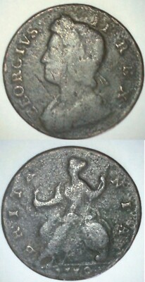 BRITAIN 1730 Half Penny King George II American Colonial Era Copper ...