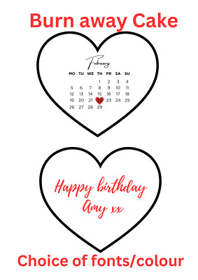 Edible BURN AWAY CAKE toppers CALENDAR & YOUR WORDING 1 wafer & 1 icing ...