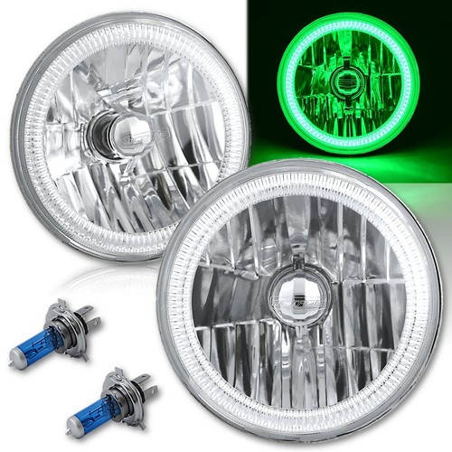 7" Green COB LED Halo Angel Eye H4 Headlamp Headlight Halogen Light ...
