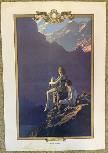 Vintage Maxfield Parrish Poster Print Contentment Edison Mazda Lamp ...