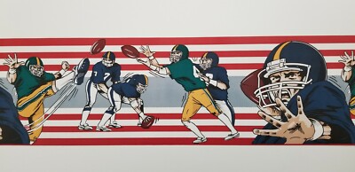 NFL FOOTBALL PLAYERS w/ RED & WHITE STRIPES WALLPAPER BORDER | eBay