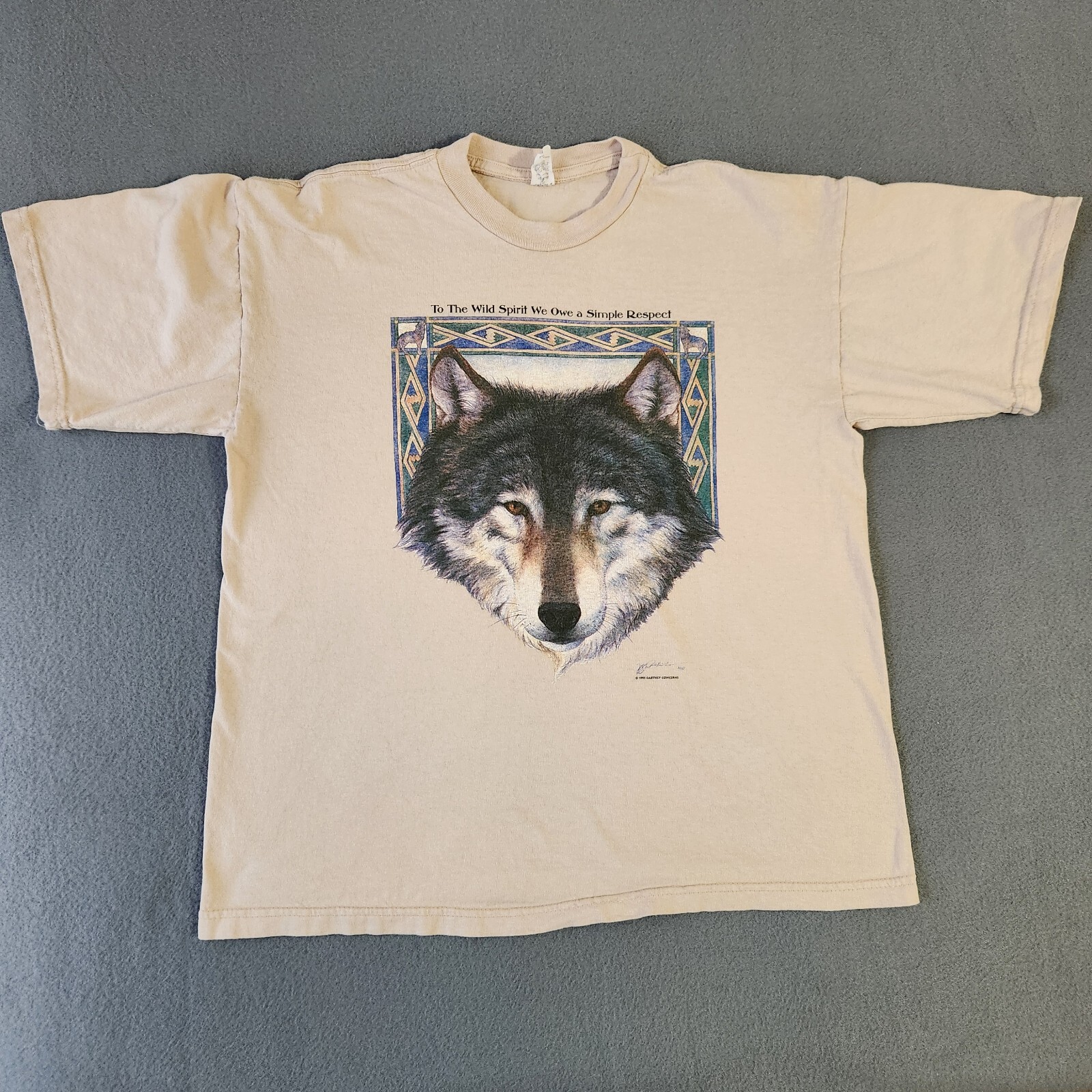 Vintage 90s Wolf Shirt Mens Large Tan Earthly Concern… - Gem