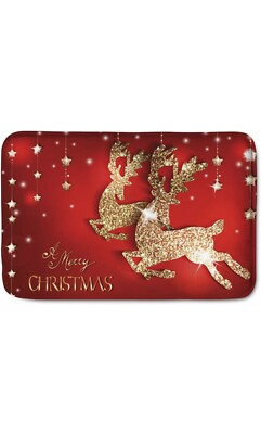 Red Merry Christmas Deer Rug Mat For Indoor Bathroom Kitchen Living ...