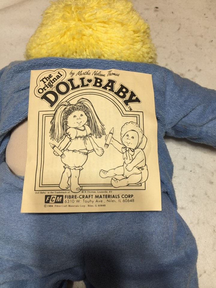VTG Cabbage Patch Kids Boy Doll Yellow Hair Blue Terrycloth Outfit Blue ...