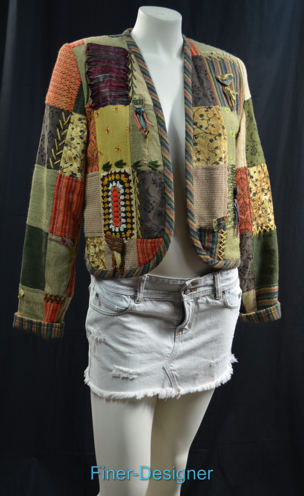 CRYSTAL HANDWOVEN shabby blazer patchwork jacket artsy light coat open ...