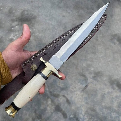 Custom Handmade D2 Steel Hunting Dagger Knife Bone Handle With Leather ...