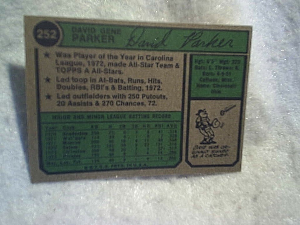 1974 DAVE PARKER ROOKIE TOPPS BASEBALL CARD,#252,Pittsburgh Pirates ...