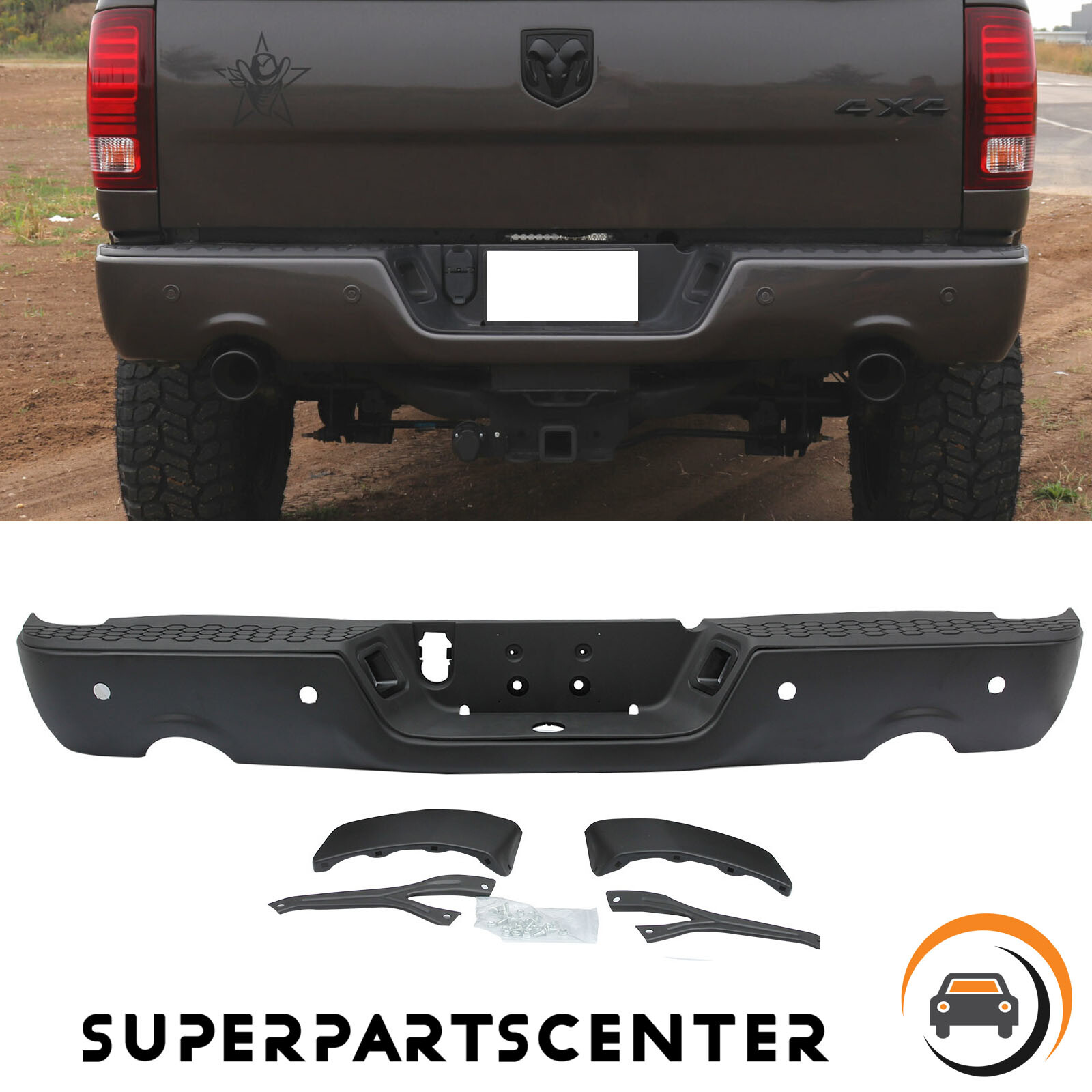 Powder-Coated Rear Bumper for 2009-2018 Dodge RAM 1500 w/Dual Exhaust w ...