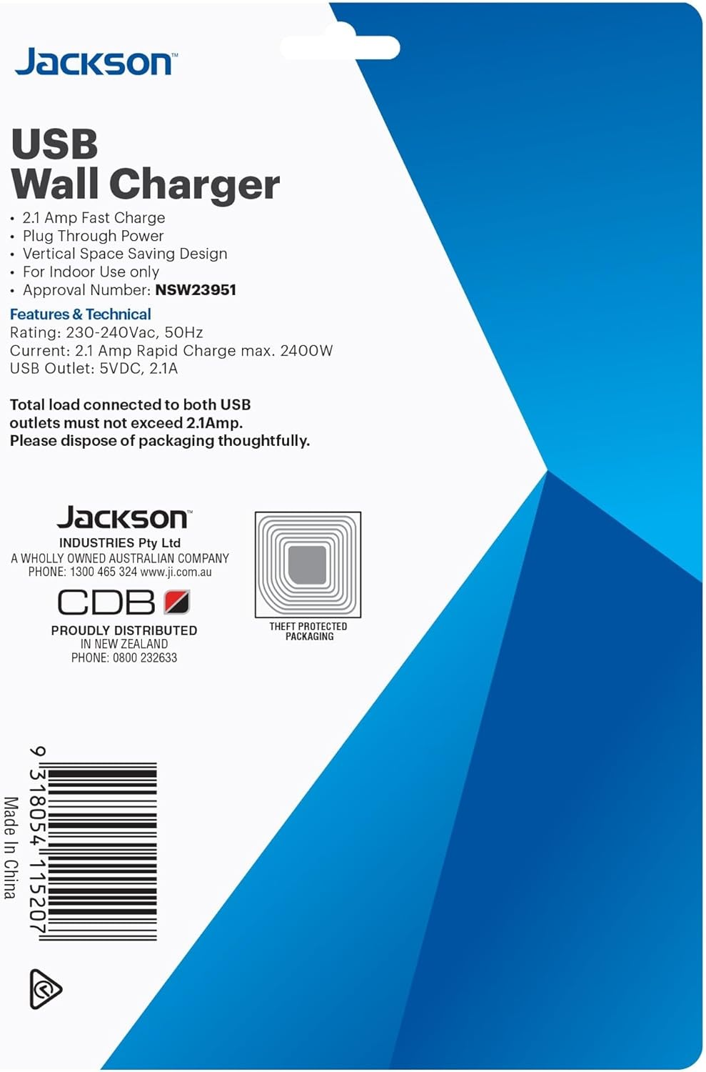 Jackson 240V 2 X USB Ports Single Power Outlet 726084683969 | eBay