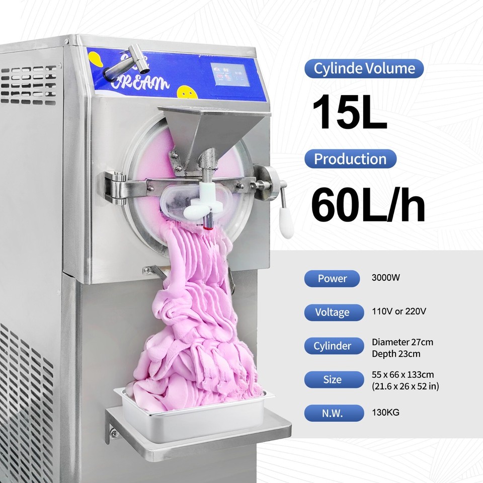 Wixkix Hard Serve Ice Cream Machine Gelato Italian Ice Maker 48L/H ...