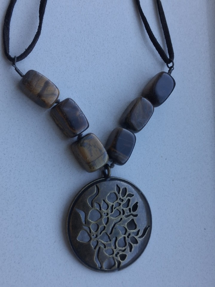 Vtg Avon Retro Bulk Tigers Eye Hobo Beaded Bulky Statement Necklace ...