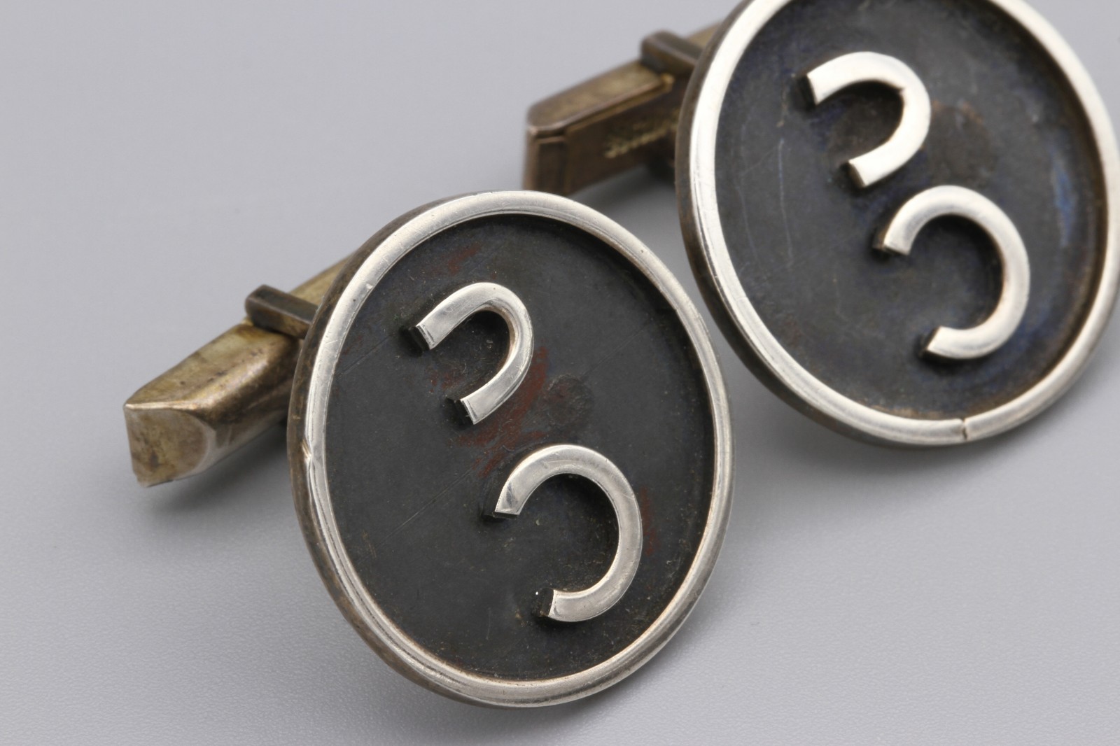 Large Round Modernist Sterling Cufflinks, Silver Double Horse Shoe Cuff ...