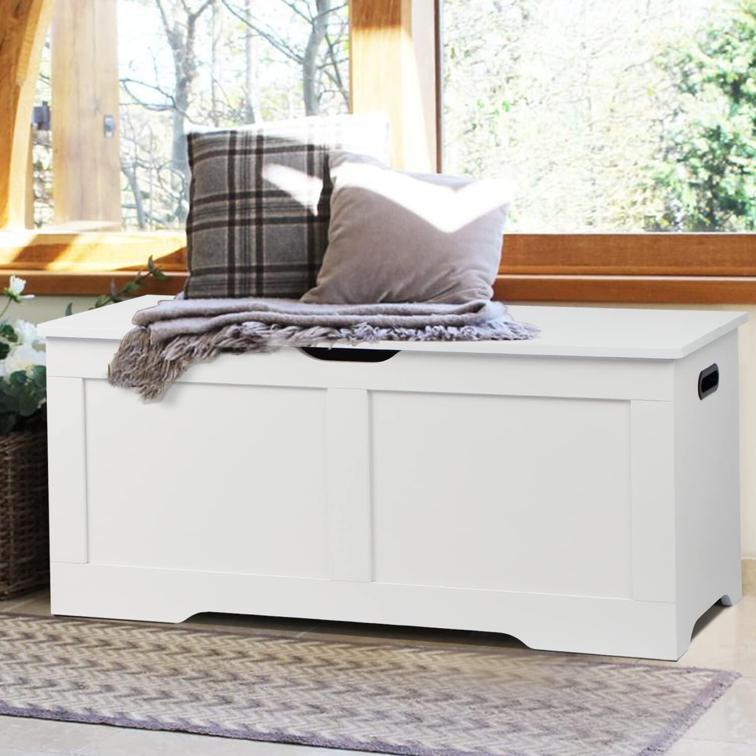 39.4 Inch Storage Chest, Wooden Storage Bench, Toy Chest with 2 Safety ...