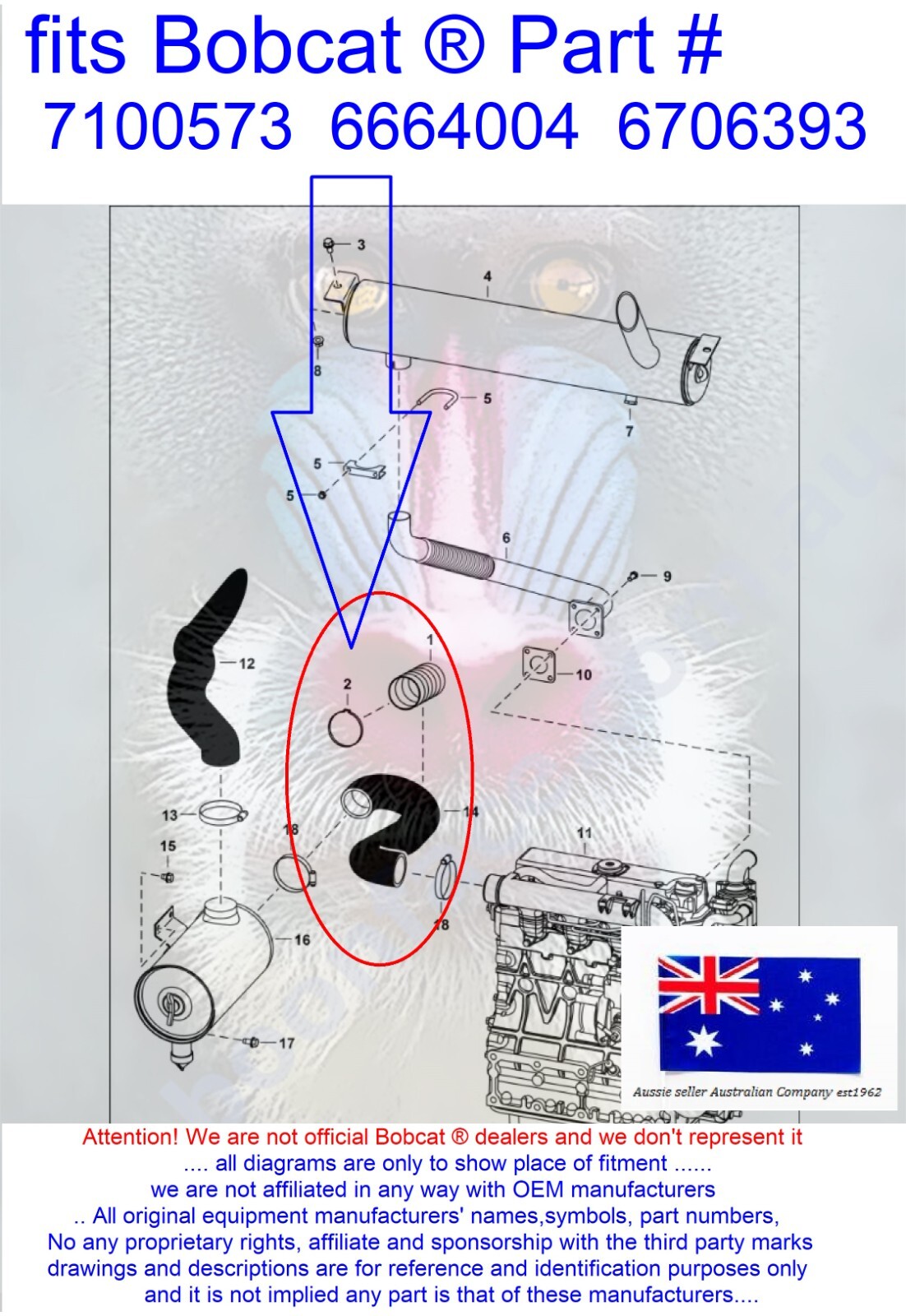 fits Bobcat Air Cleaner Intake Hose to Engine inlet manifold 7100573 ...