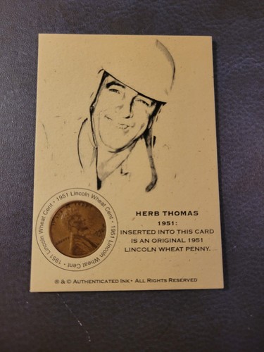 Herb Thomas Authenticated Ink 1951 Lincoln Wheat Penny Card | eBay