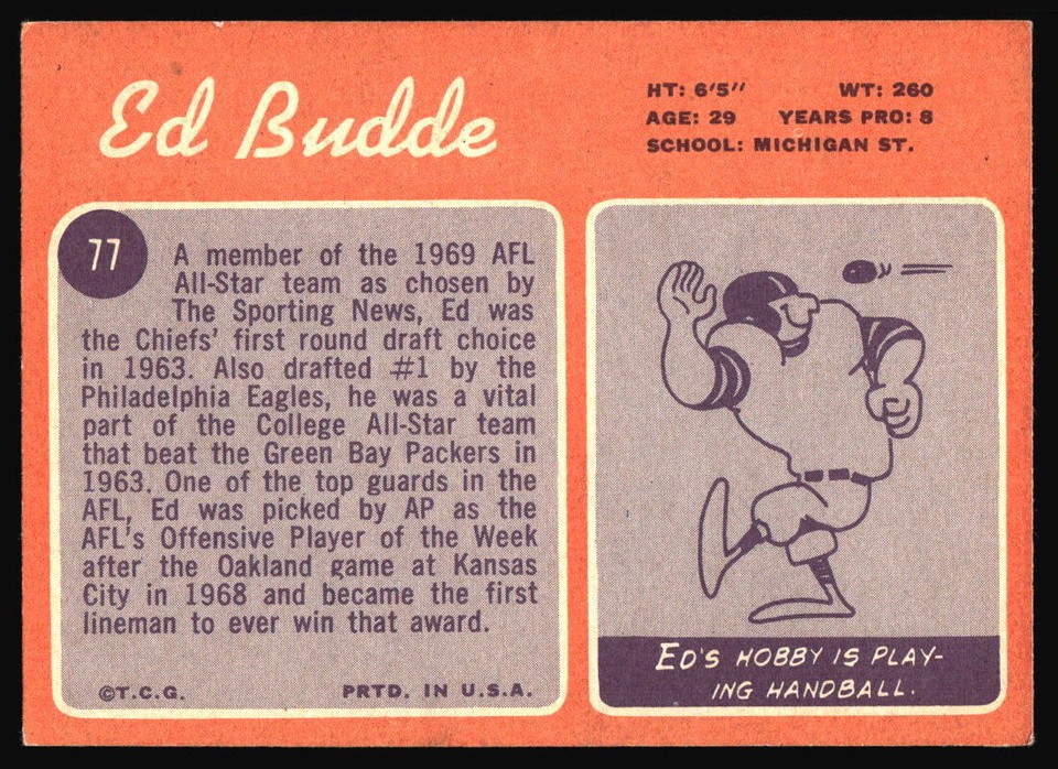 1970 Topps Ed Budde #77 Kansas City Chiefs L2 | eBay