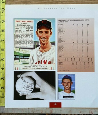Ewell Blackwell Baseball Cincinnati Reds 1952 Photo Reprint Collectible ...